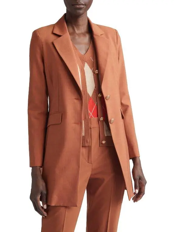 St. John Long Wool Blend Stretch Mélange Blazer - Rust Melange