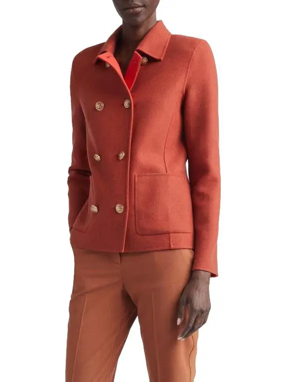 St. John Double-breasted Wool & Cashmere Coat - Rust/persimmon