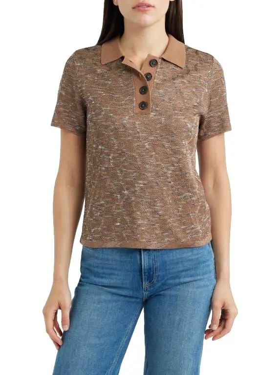 NIC+ZOE Swirl Jacquard Polo Sweater - Brown Multi