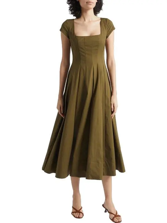 Staud Short Sleeve Wells Dress - Dark Olive