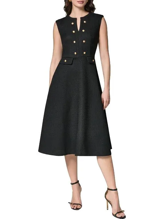 Donna Karan New York Split Neck Fit & Flare Knit Dress - Black