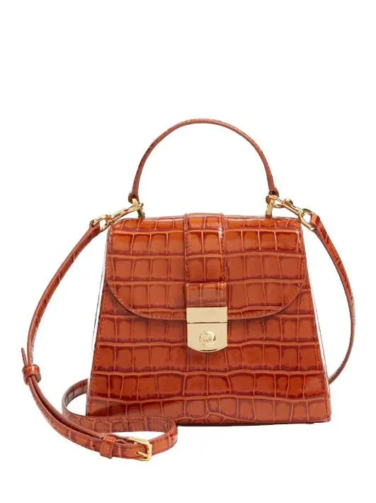 Veronica Beard Crest Lock Croc Embossed Leather Top Handle Bag - Praline