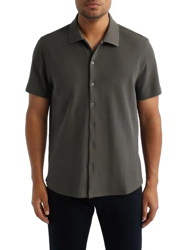 Robert Barakett Sorrell Short Sleeve Cotton Piqué Button-up Shirt - Beluga