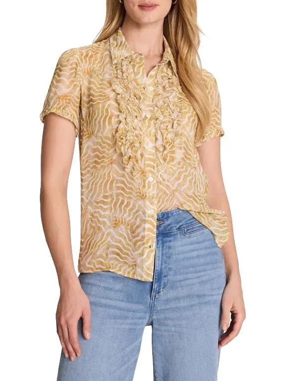 NIC+ZOE Sunrays Ruffle Placket Georgette Shirt - Yellow Multi
