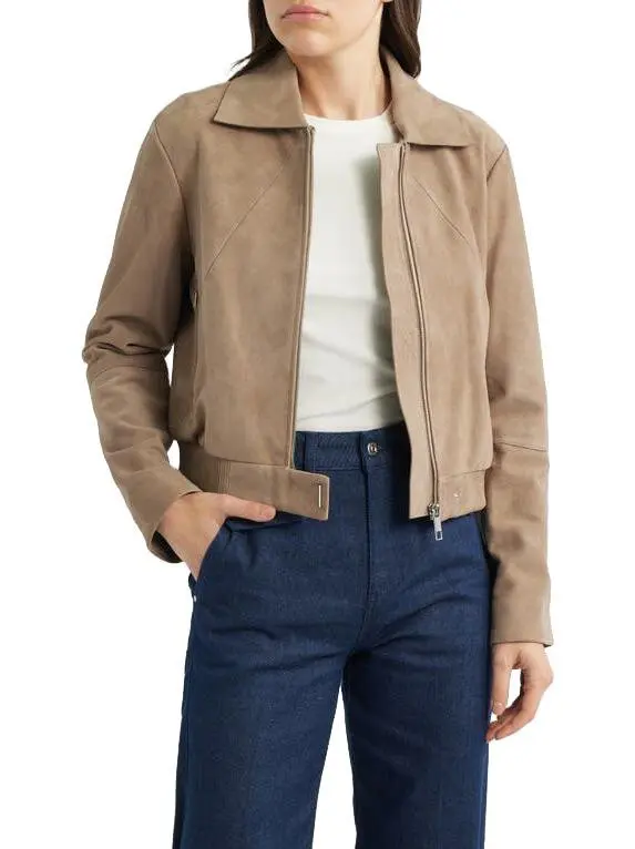 BOSS Salene Suede Bomber Jacket - Open Brn