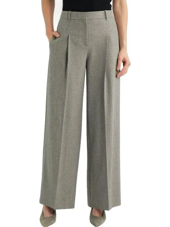 BOSS Tiana Pleated High Waist Wide Leg Pants - Open Brn