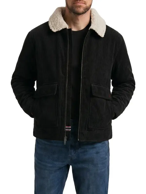 Hunter Grace Corduroy Jacket With Faux Shearling Collar - Black