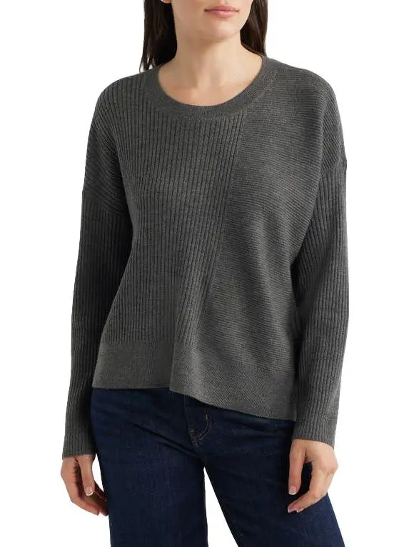 Eileen Fisher Merino Wool Ribbed Crewneck Sweater - Ash