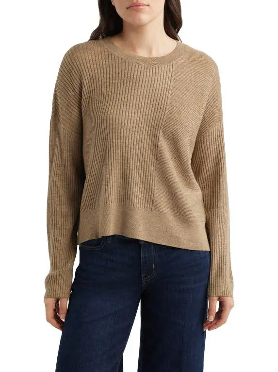 Eileen Fisher Merino Wool Ribbed Crewneck Sweater - Biscuit