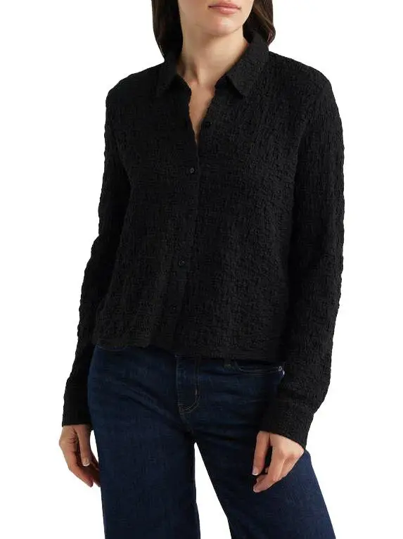 Eileen Fisher Classic Collar Stretch Organic Cotton Blend Button-up Shirt - Black