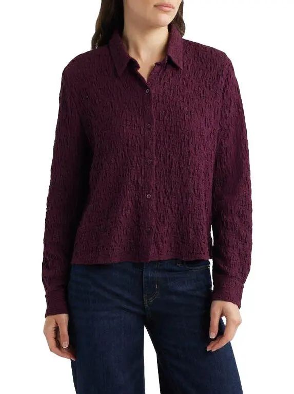 Eileen Fisher Classic Collar Stretch Organic Cotton Blend Button-up Shirt - Wine