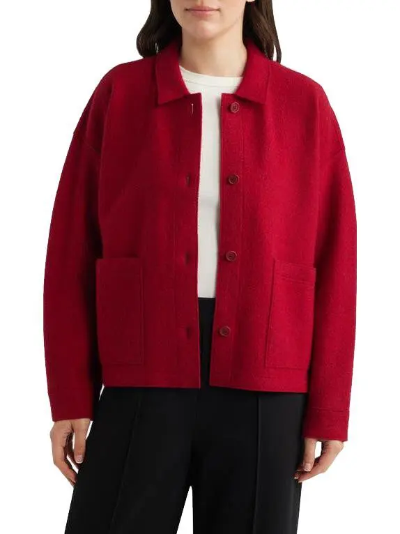 Eileen Fisher Classic Collar Wool Jacket - Ruby
