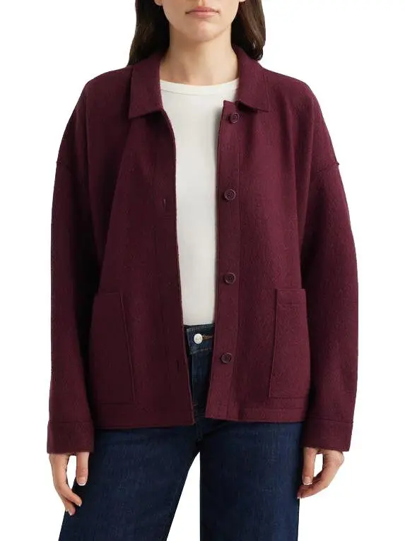 Eileen Fisher Classic Collar Wool Jacket - Wine