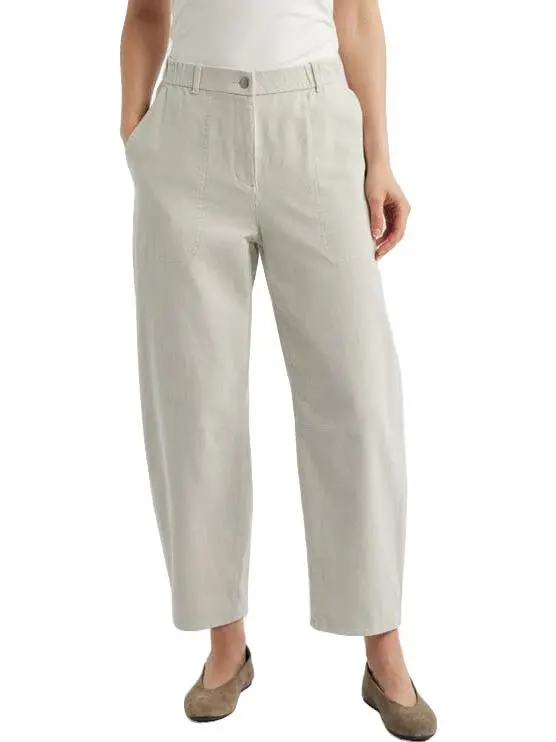 Eileen Fisher Stretch Organic Cotton Corduroy Arched Wide Leg Ankle Pants - Chalk