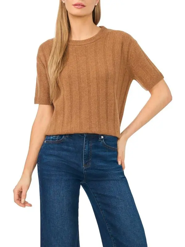 Ted Baker London Short Sleeve Cashmere Ribbed Sweater - Haystack