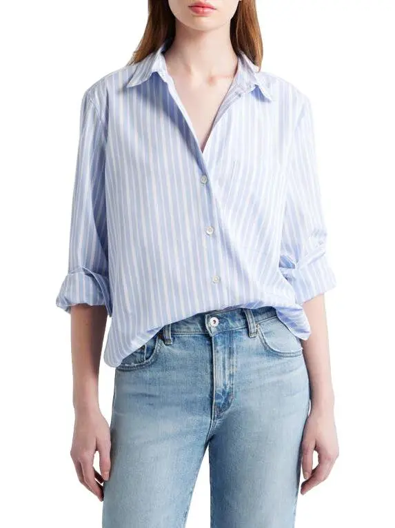 Madewell The Signature Stripe Cotton Poplin Y-neck Shirt - Tranquil Blue