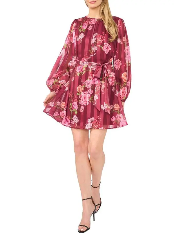 Ted Baker London Briana Floral Stripe Long Sleeve Mini Dress - Beet Red