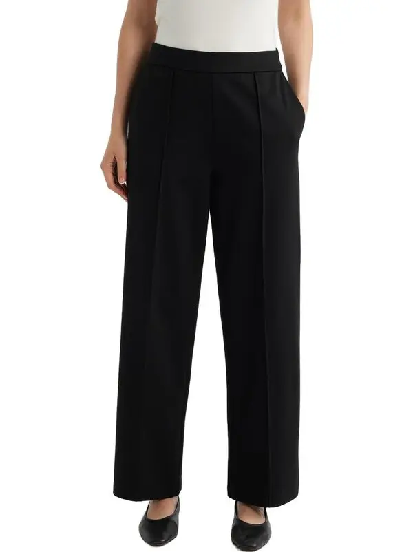 Eileen Fisher Pintuck High Waist Wide Leg Pants - Black