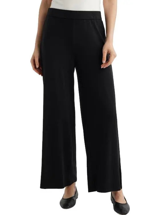 Eileen Fisher Side Slit Wide Leg Ankle Pants - Black