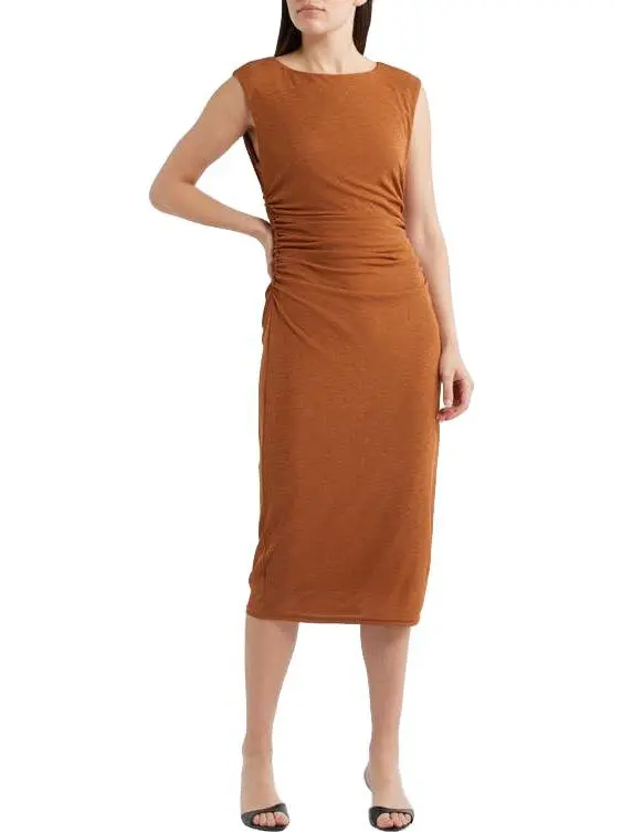 Sam Edelman Sleeveless Ruched Waist Jersey Midi Dress - Mocha