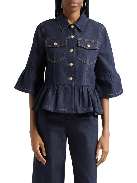 Cinq À Sept Mandie Denim Peplum Shirt Jacket - Indigo