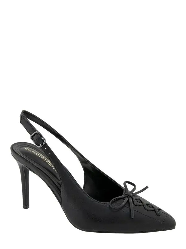 Christian Siriano Faux Leather Slingback Pumps With Bow Detailing - Black