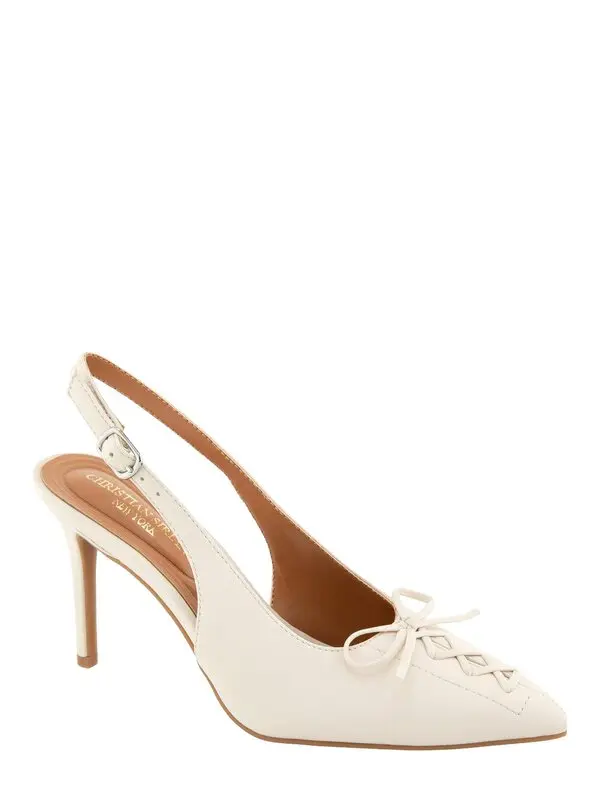 Christian Siriano Faux Leather Slingback Pumps With Bow Detailing - Stone