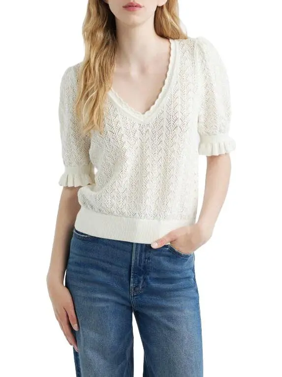Paige Haisley Pointelle Knit Organic Cotton & Silk Blend Sweater - Ivory