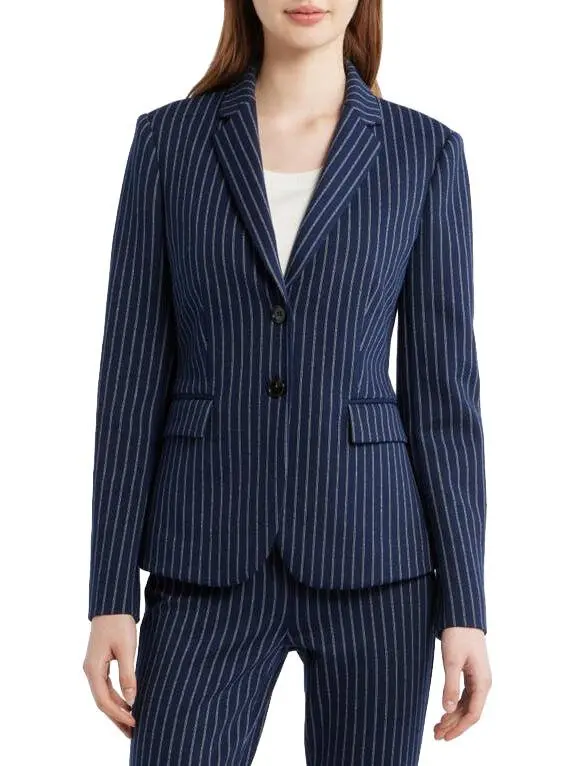 Theory Carissa Pinstripe Knit Blazer - Navy Multi
