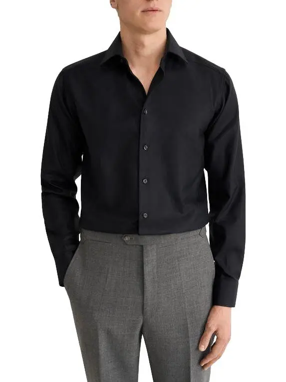Eton Slim Fit Diagonal Weave Dress Shirt - Black