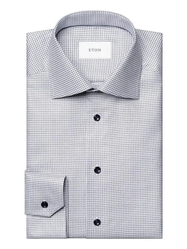 Eton Contemporary Fit Houndstooth Dress Shirt - Navy