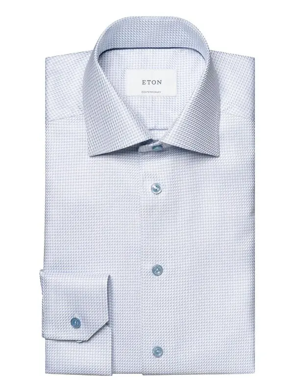Eton Contemporary Fit Houndstooth Dress Shirt - Light Blue