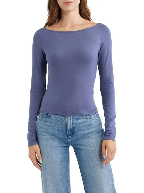 REFORMATION Wiley Long Sleeve Knit Top - Blue Iris