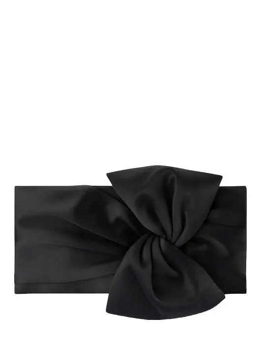 OLGA BERG Chloe Satin Tie Front Clutch With Removable Chain Strap - Black