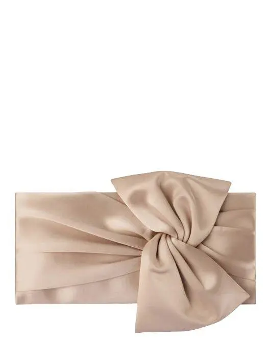 OLGA BERG Chloe Satin Tie Front Clutch With Removable Chain Strap - Natural