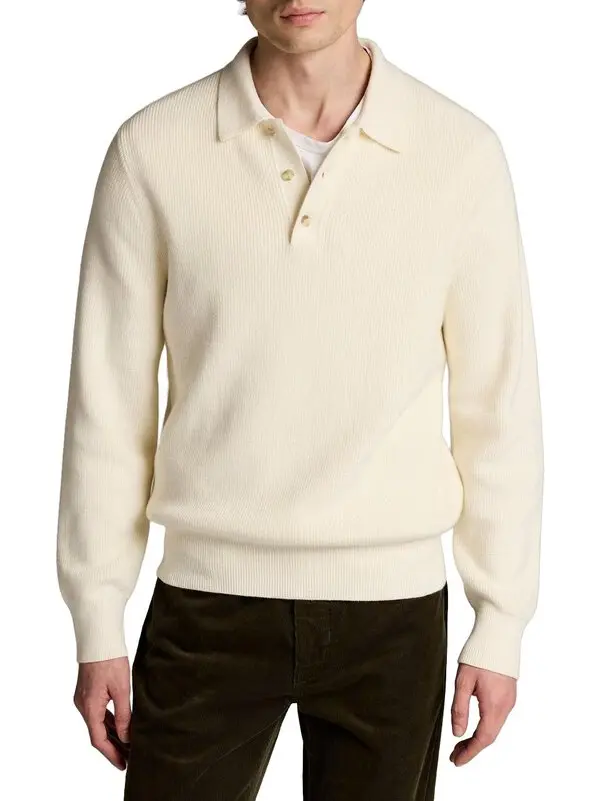 Vince Heirloom Shaker Cotton-cashmere Polo Sweater - Bone