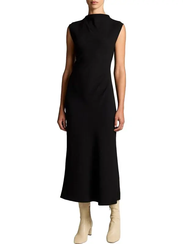 Vince Draped Crepe Funnel-neck Midi Dress - Black