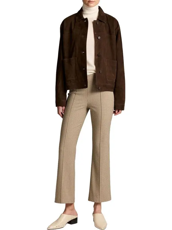 Vince Niki Plaid Mid-rise Crop Flare Pant - Oak Buff Check