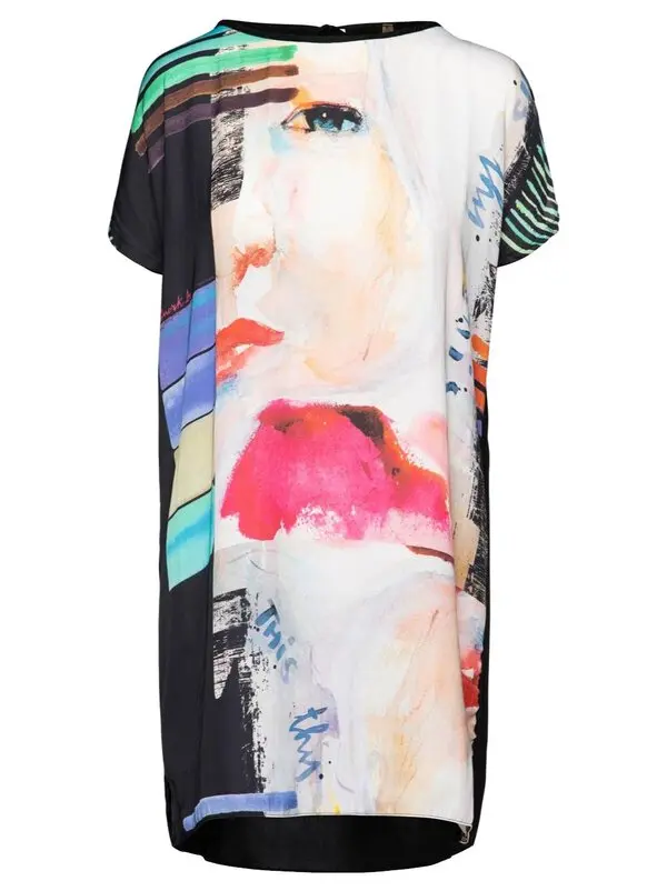 CONQUISTA Sleeveless Printed Dress With Keyhole Detail - Black