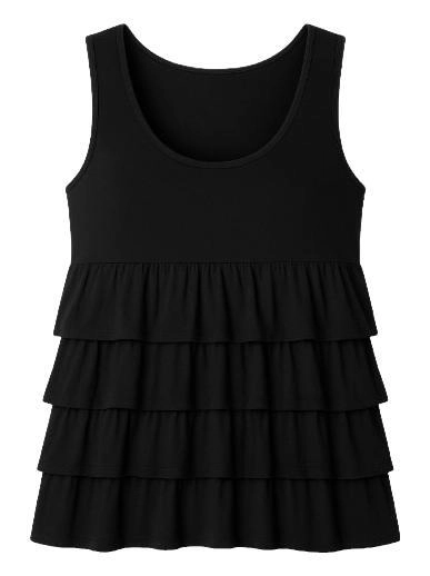 CONQUISTA Sleeveless Tiered Ruffle Top - Black