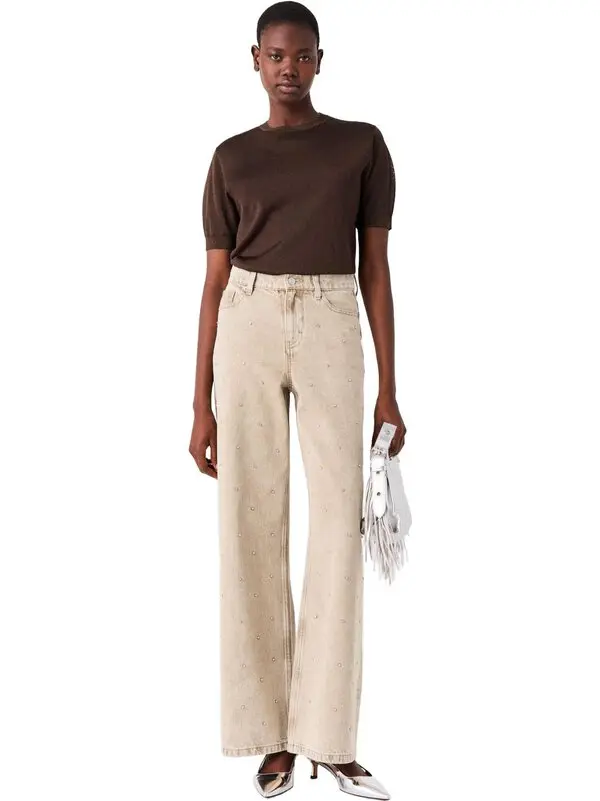 Maje Wide-leg Rhinestone Jeans - Beige
