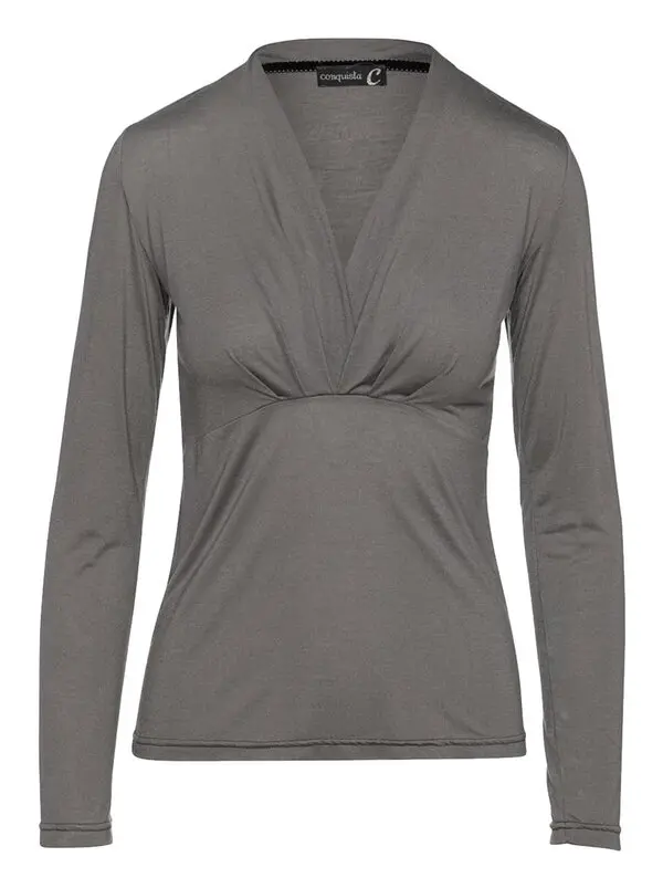 CONQUISTA Stretch Jersey Faux Wrap Top - Grey