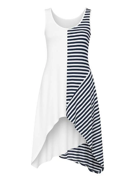 CONQUISTA Asymmetrical Stripe Detail Tunic - Blue