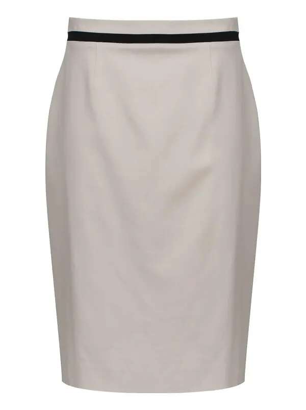 CONQUISTA Tailored Pencil Skirt With Contrast Waistband - Beige