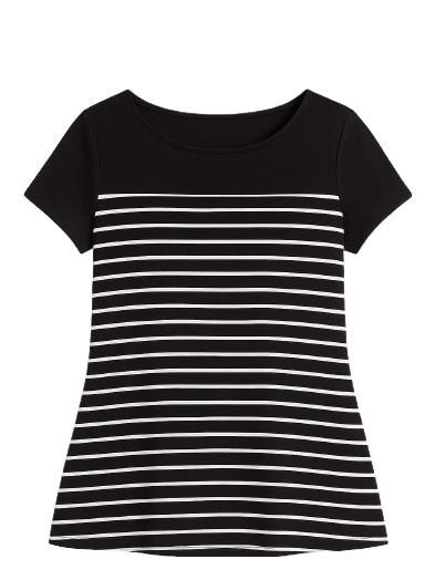CONQUISTA Short Sleeve Striped Top - Black