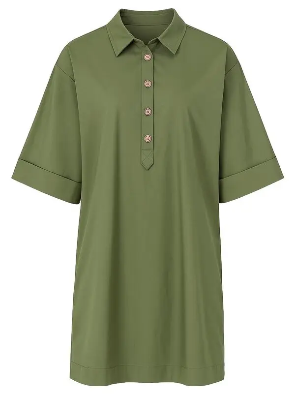 CONQUISTA Oversized Gabardine Dress With Button Detail - Green