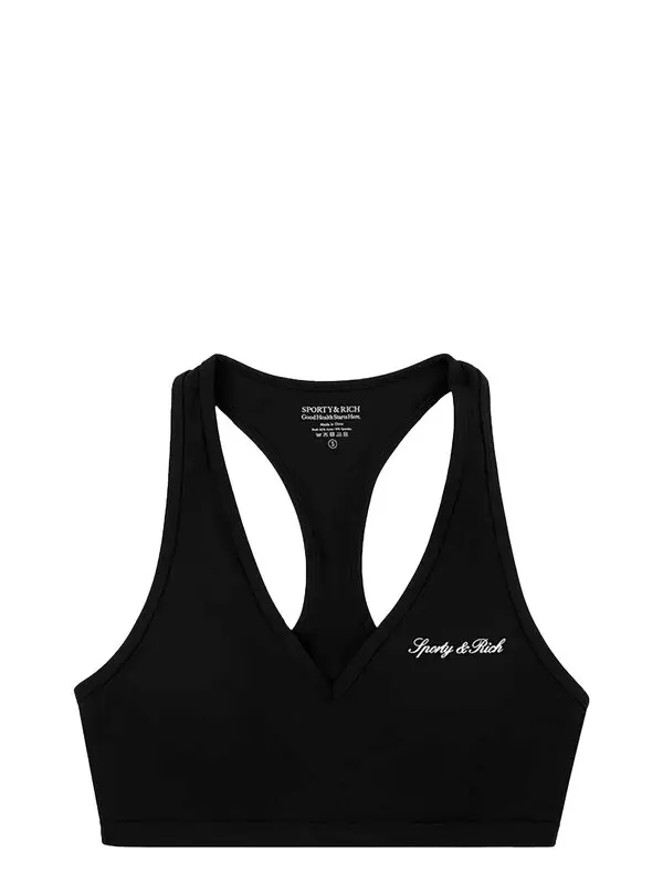 SPORTY & RICH Signature Logo V-neck Sports Bra /white - Black