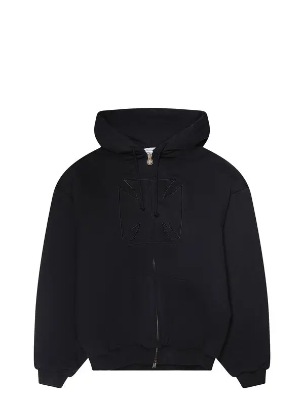 Vetements Embroidered Cross Zip-up Hoodie - Black