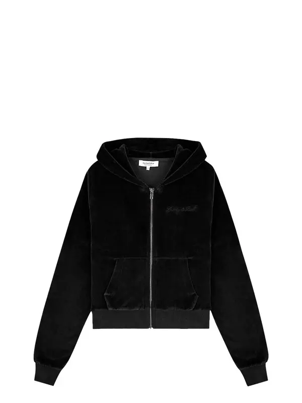 SPORTY & RICH Signature Logo Zip Hoodie - Black