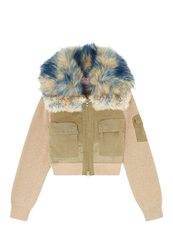 DIESEL® G-ustav Bomber Jacket With Faux Fur Collar - Cream